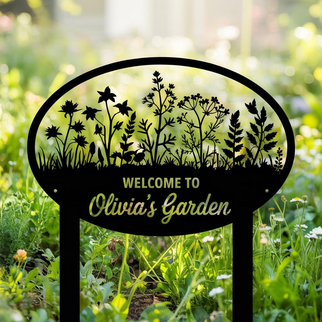 Personalized Metal Garden Name Sign, Garden Welcome Sign, Custom Name ...