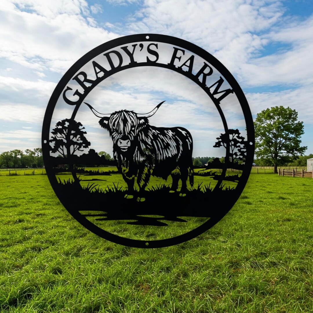 Custom Highland Cow Metal Sign, Personalized Farm Metal Sign, Farmhouse ...