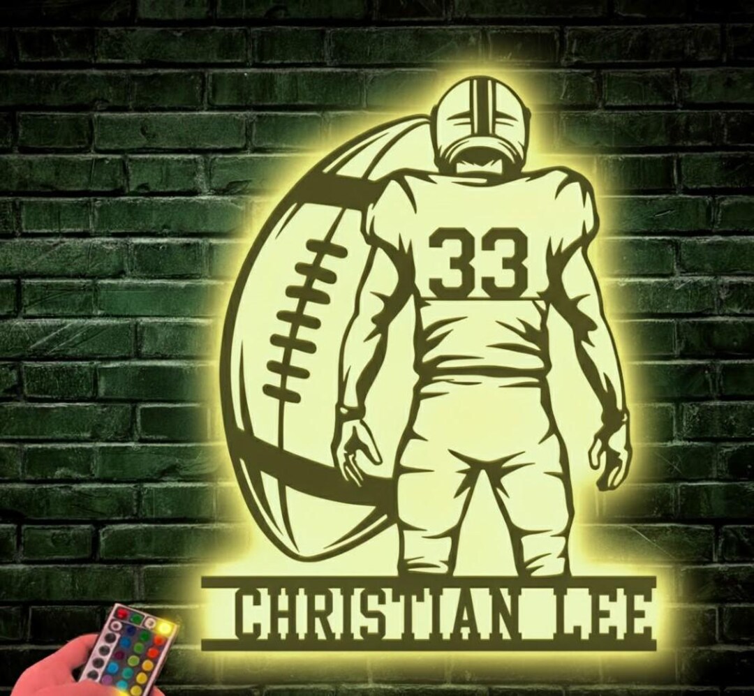 American Football Sign Player LED Sign, Custom Jersey Name Number Metal ...
