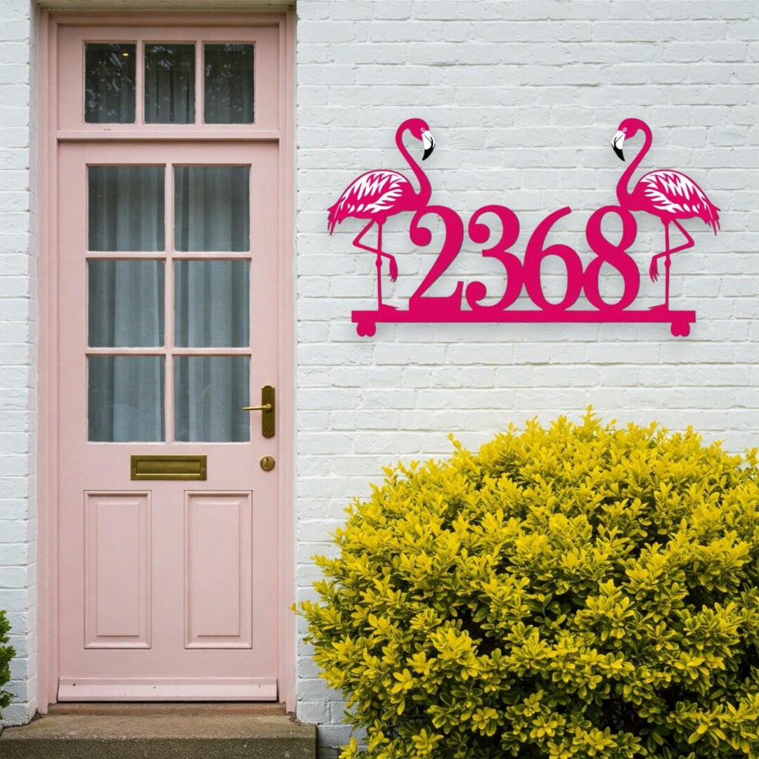 Custom Flamingo House Number Sign, Flamingo Address Metal Sign ...