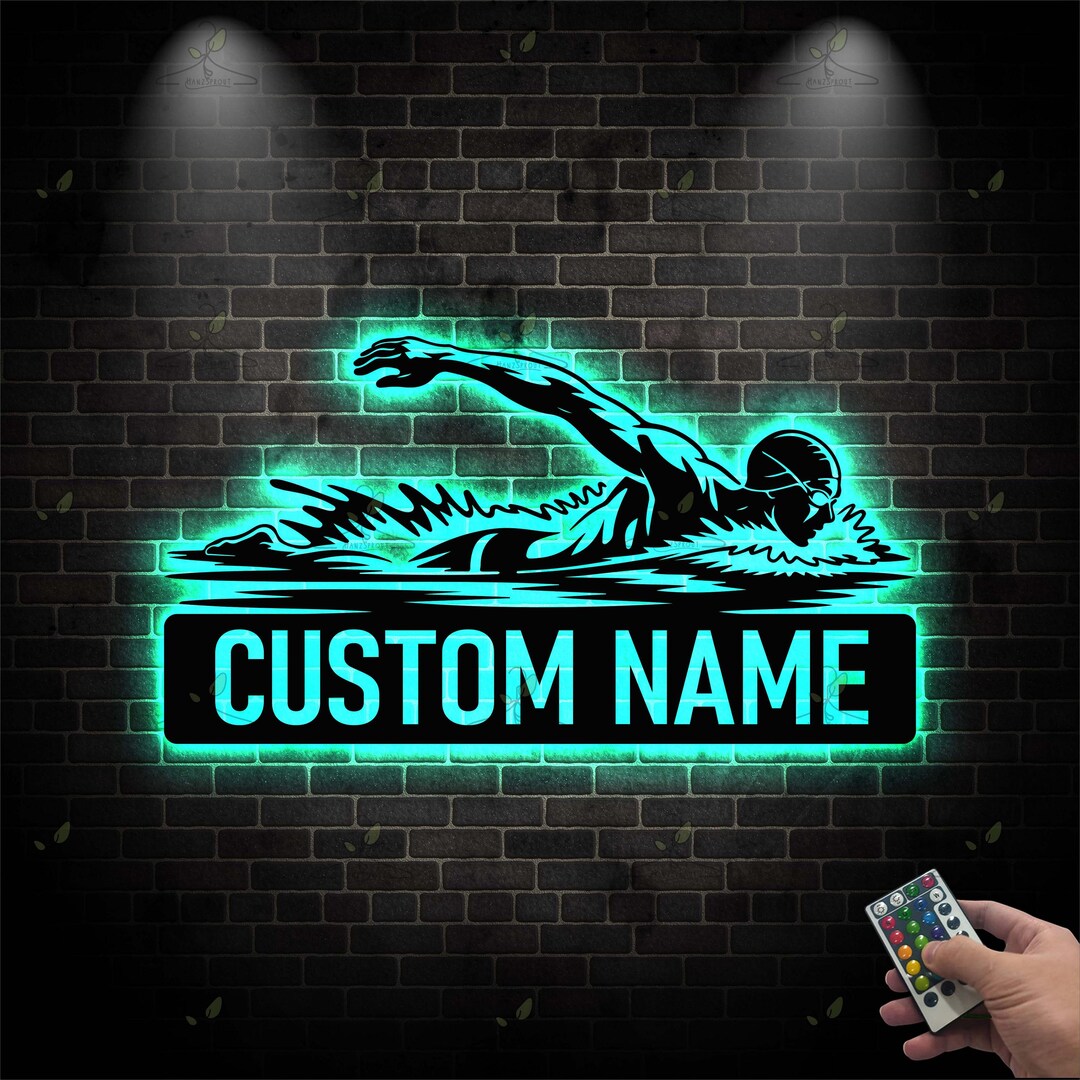 Custom Swimmer Sign: LED Name Plaque, Swimming Pool Art, Sport Team ...