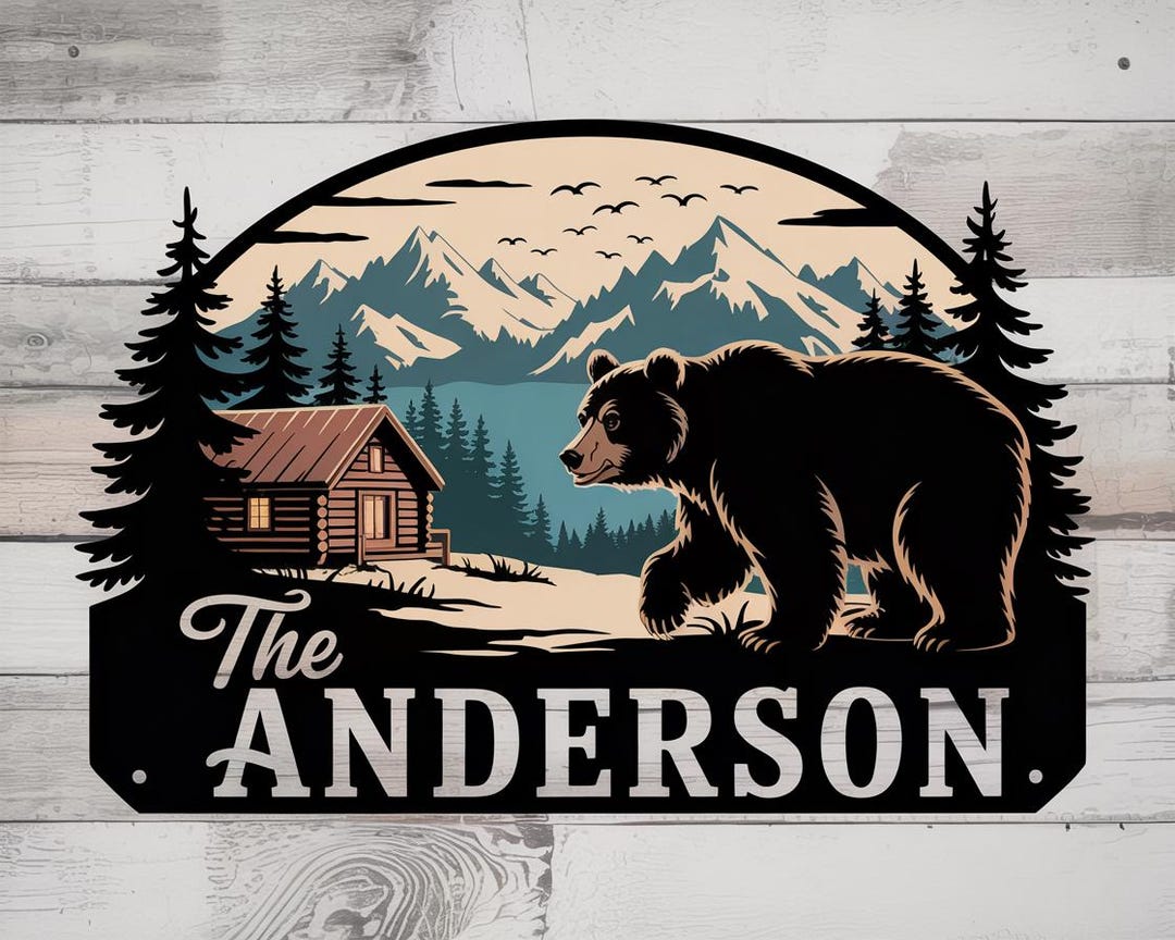 Custom Bear Cabin Sign, Personalized Metal Cabin Sign With Bear, Family ...