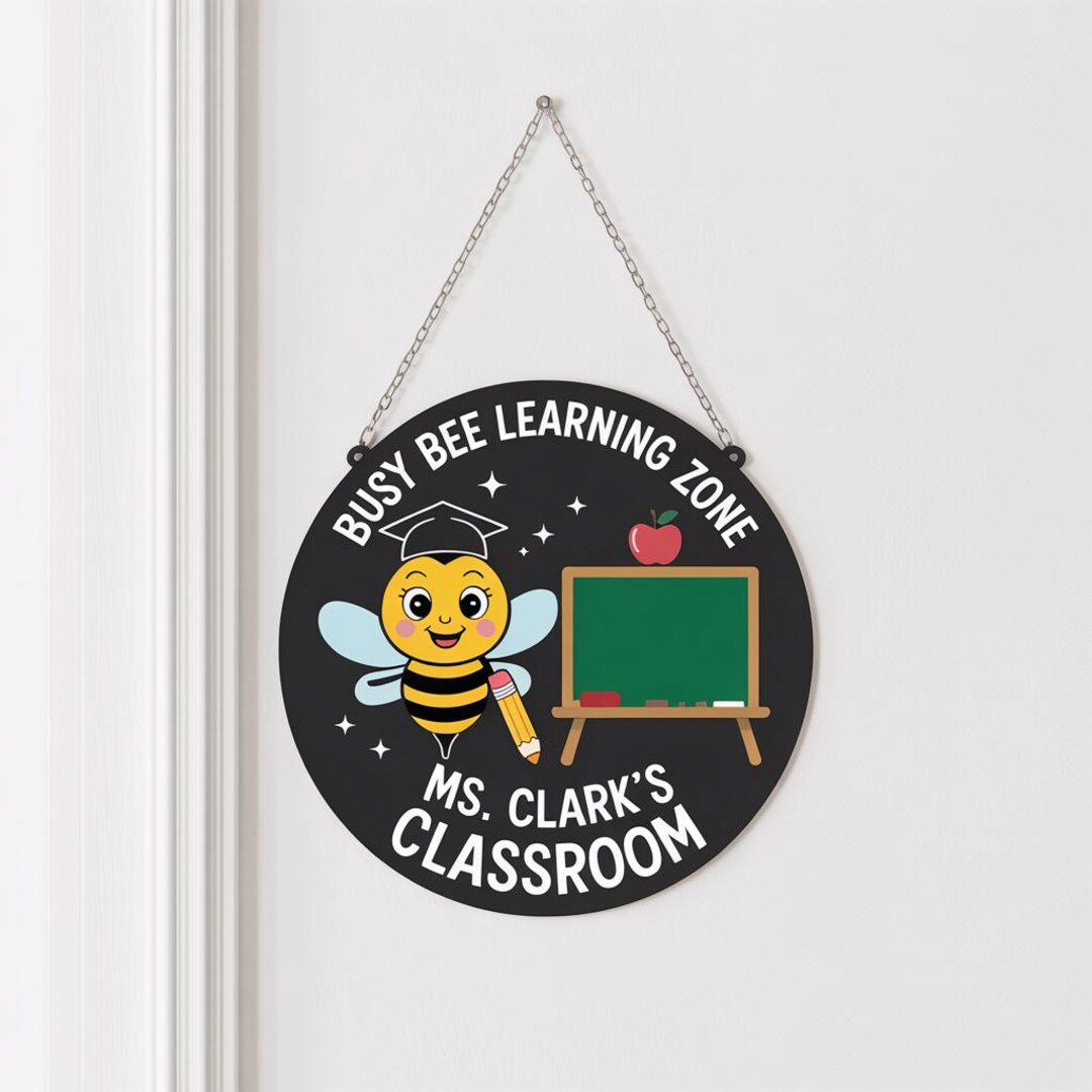 Personalized Metal Teacher Door Sign, Busy Bee Classroom Metal Sign ...
