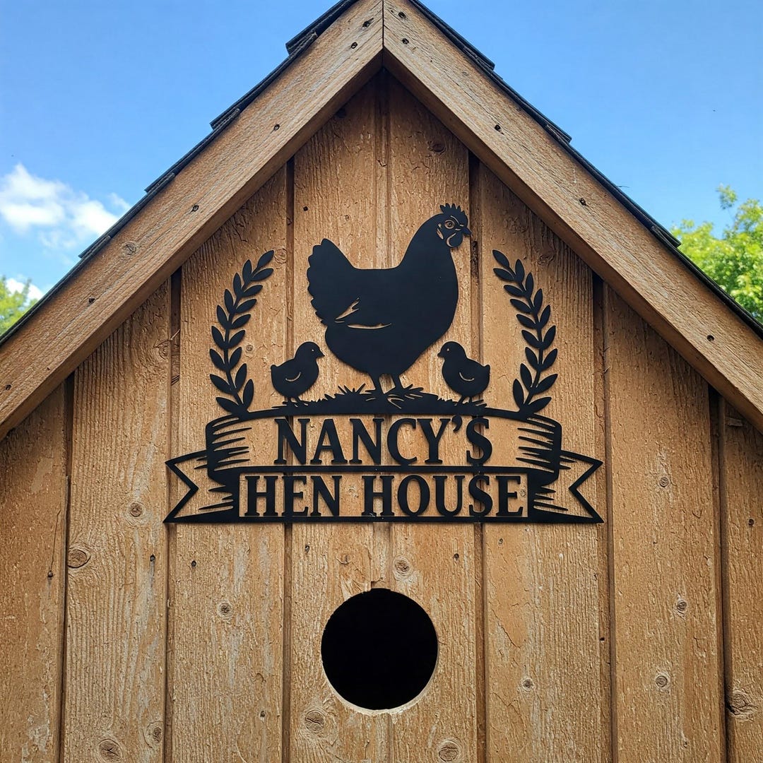 Personalized Hen House Metal Sign, Backyard Metal Chicken Coop Sign ...
