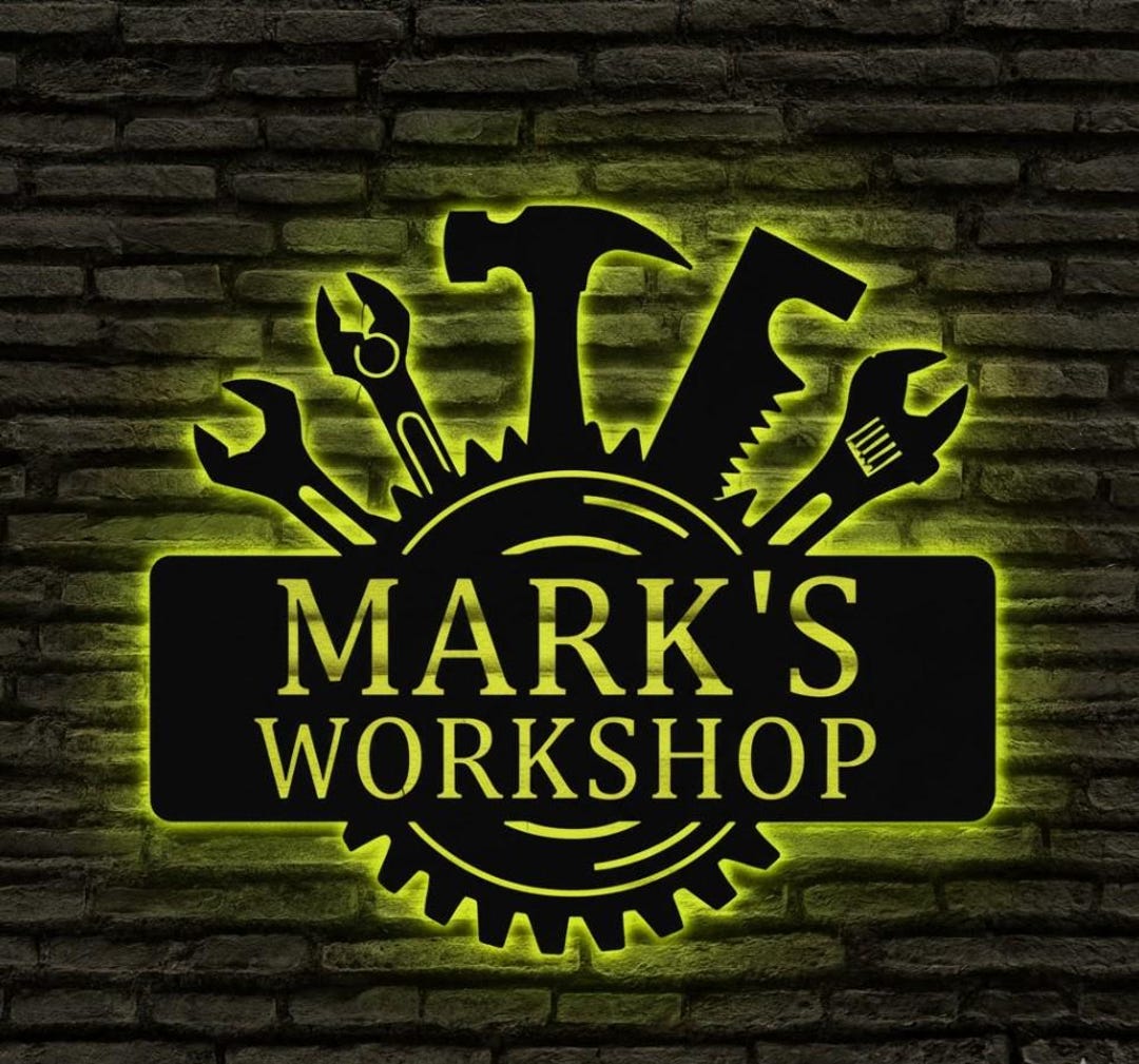 Personalized Workshop Sign LED Night Light, Custom Name Workshop Decor ...