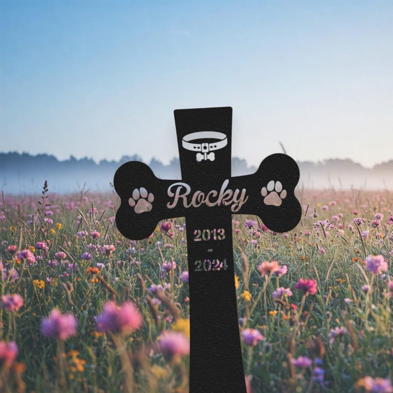 Personalized Metal Pet Grave Marker, Custom Dog Memorial Cross, Pet ...