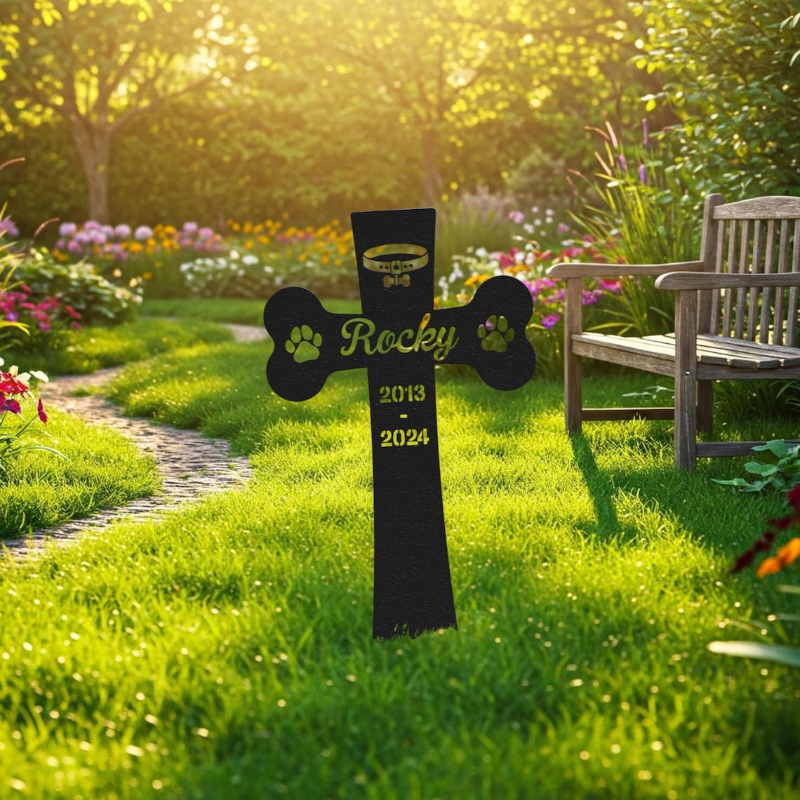 Personalized Metal Pet Grave Marker, Custom Dog Memorial Cross, Pet ...