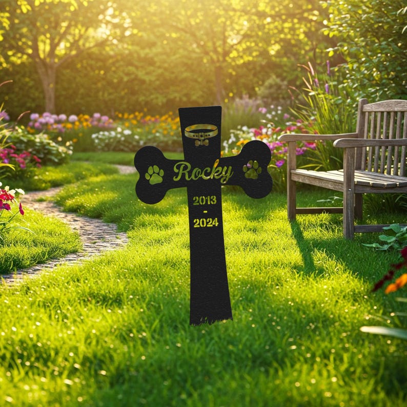 Personalized Metal Pet Grave Marker, Custom Dog Memorial Cross, Pet ...