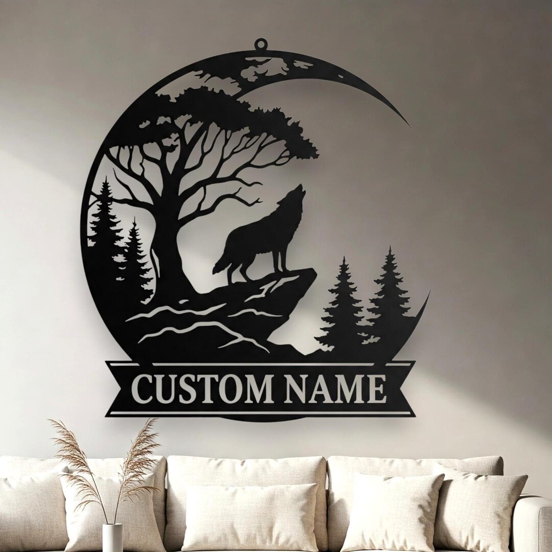 Custom Wolf Metal Sign, Howling Wolf Wall Decor, Personalized Howling ...