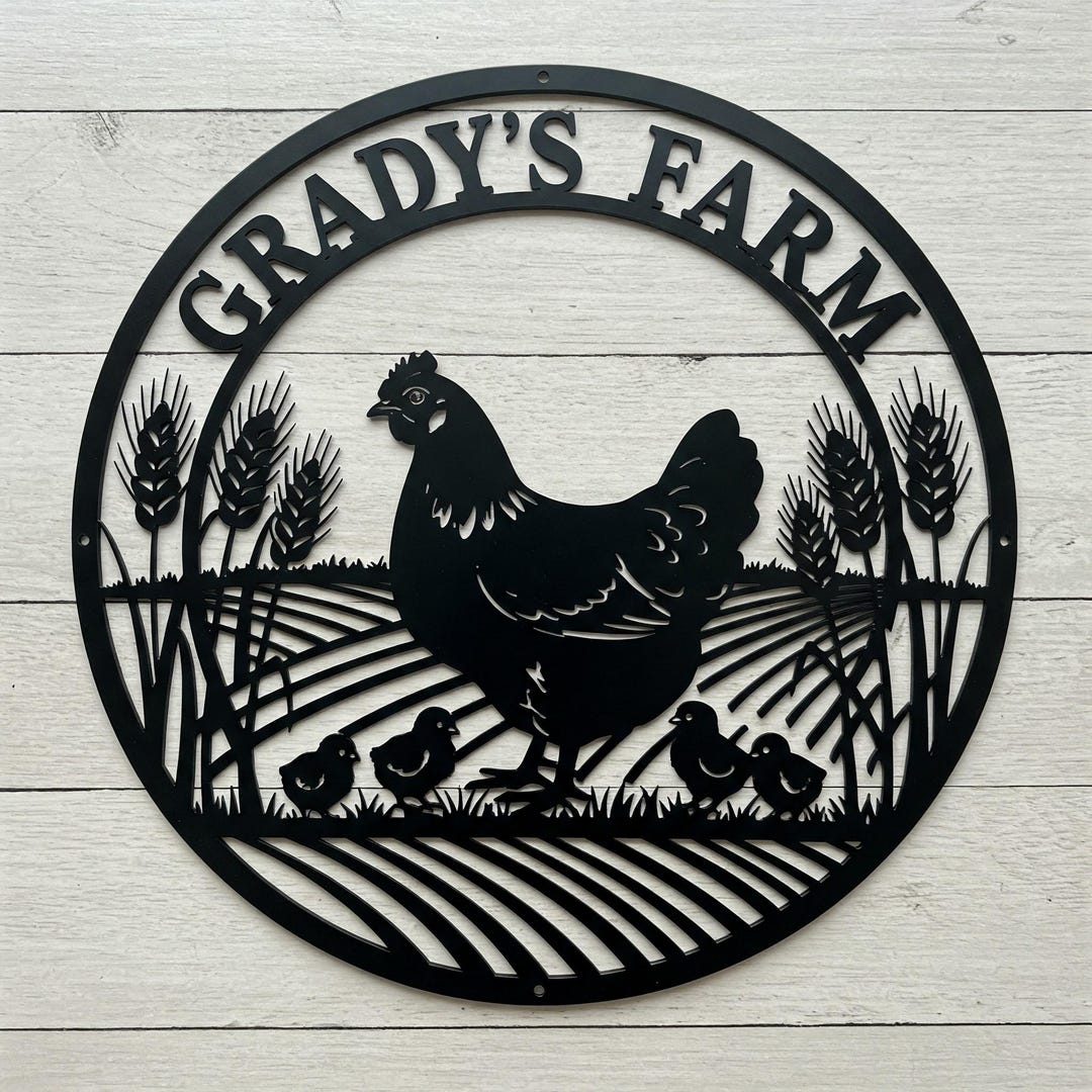 Custom Metal Farmhouse Chicken Sign, Personalized Farmhouse Decor ...