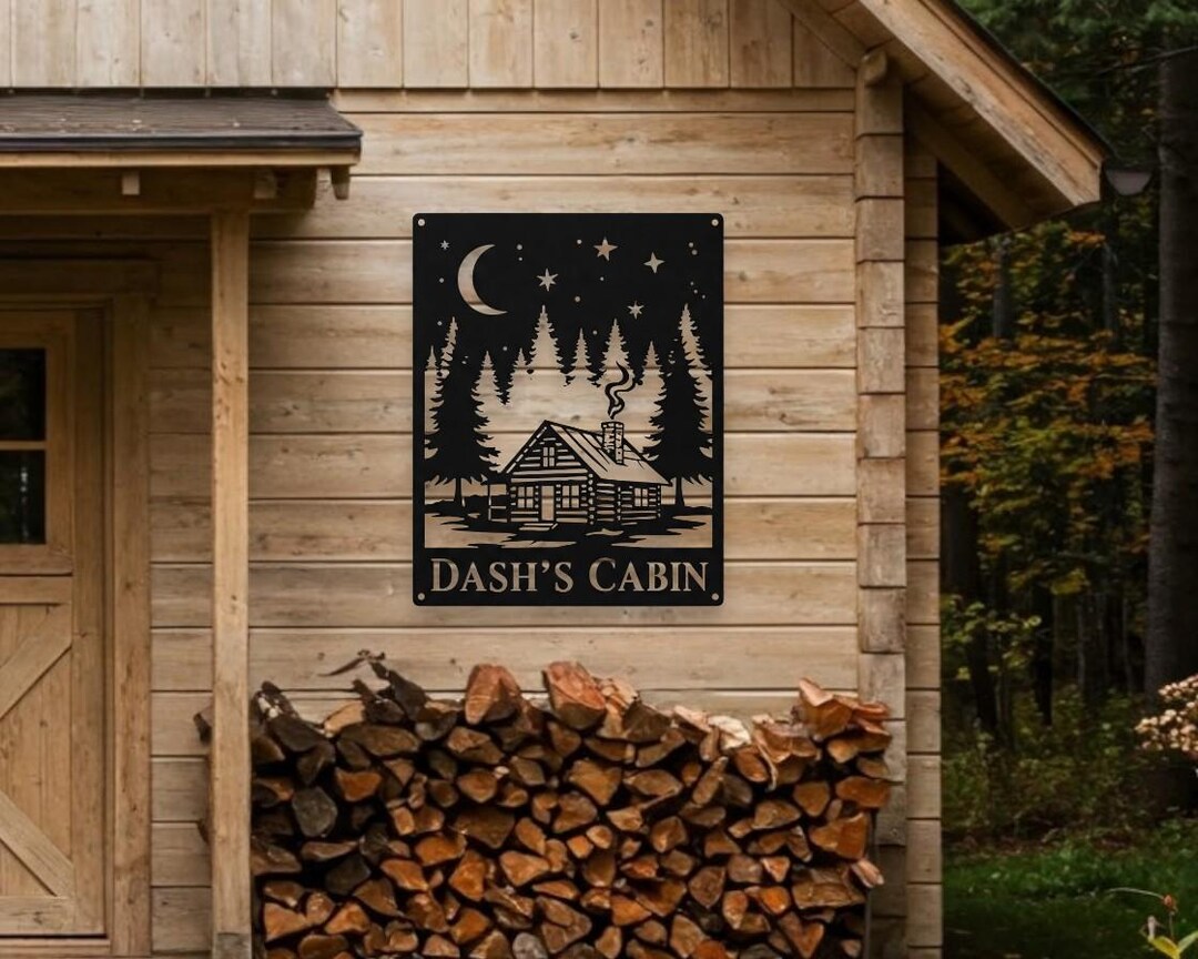 Custom Cabin Metal Sign, Metal Cabin Wall Sign, Night Forest Wall Art ...