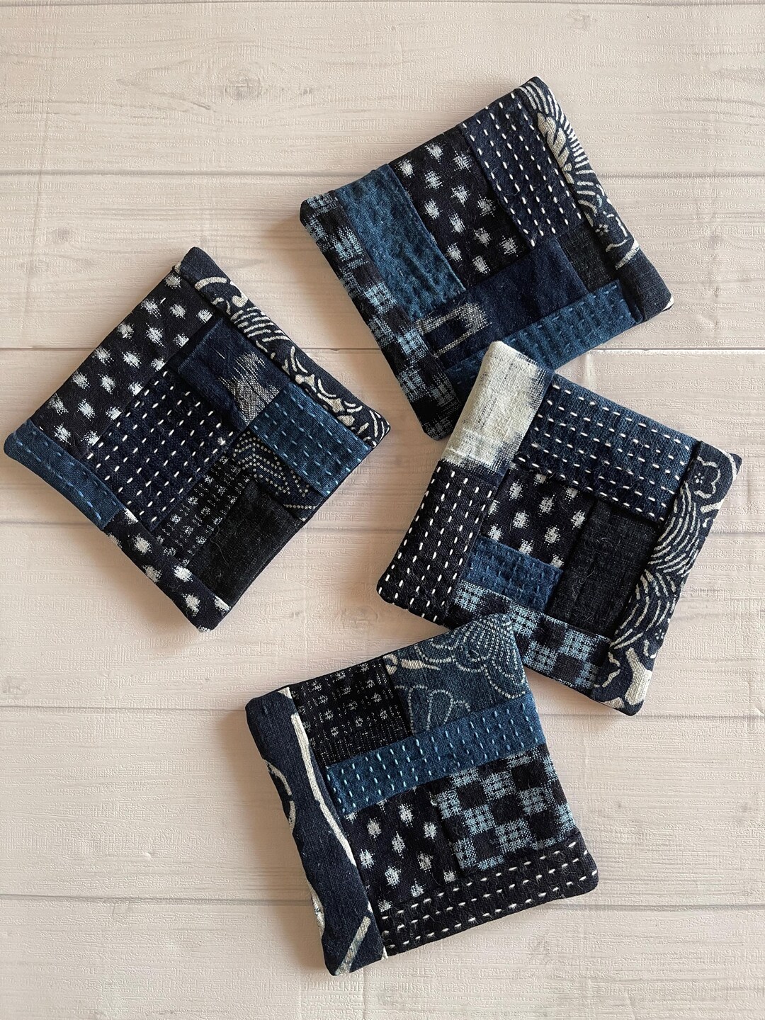 Japanese Coasters, Indigo Dye Coasters (set of 4), Vintage Japanese ...