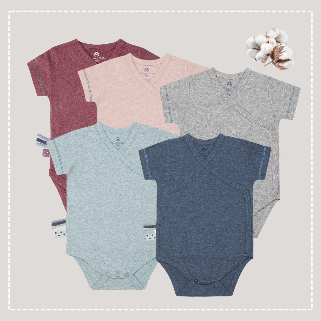 Organic Cotton Kimono Wrap Bodysuit | Short Sleeve Onesie | Gender ...