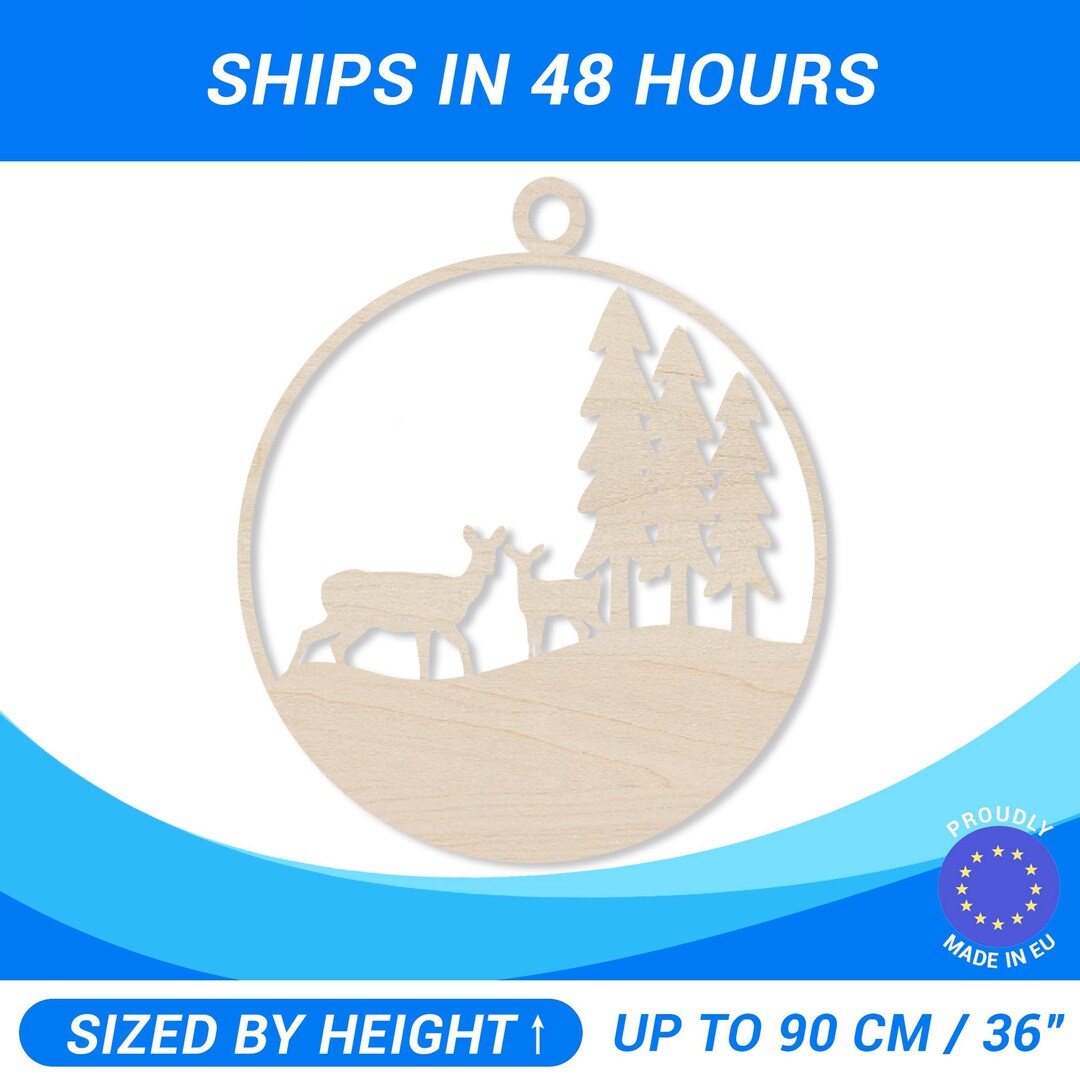 Personalized Wooden Bauble Deer & Forest Shape • Custom Cut to Size ...