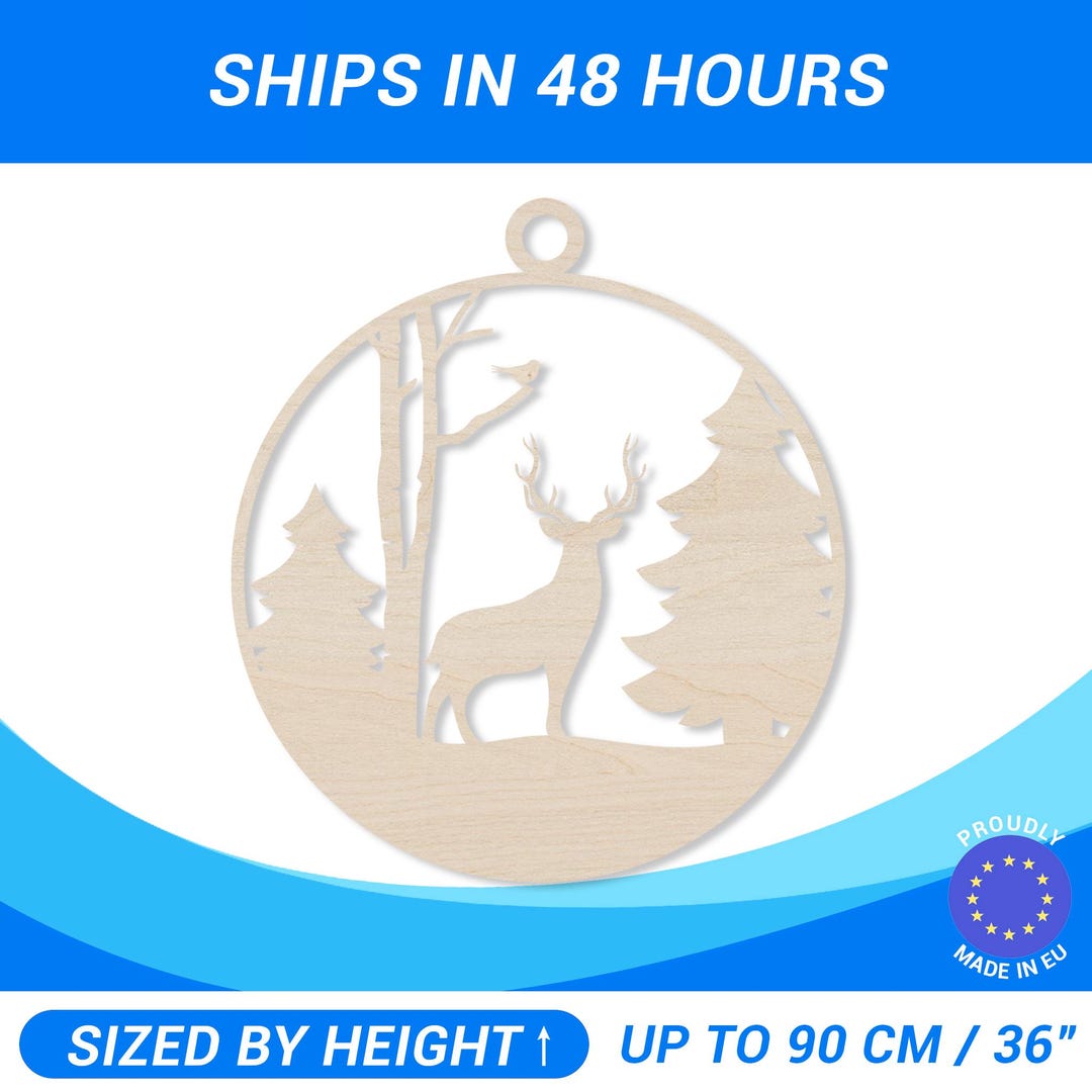 Personalized Wooden Bauble Bull Deer & Forest Shape • Custom Cut to ...