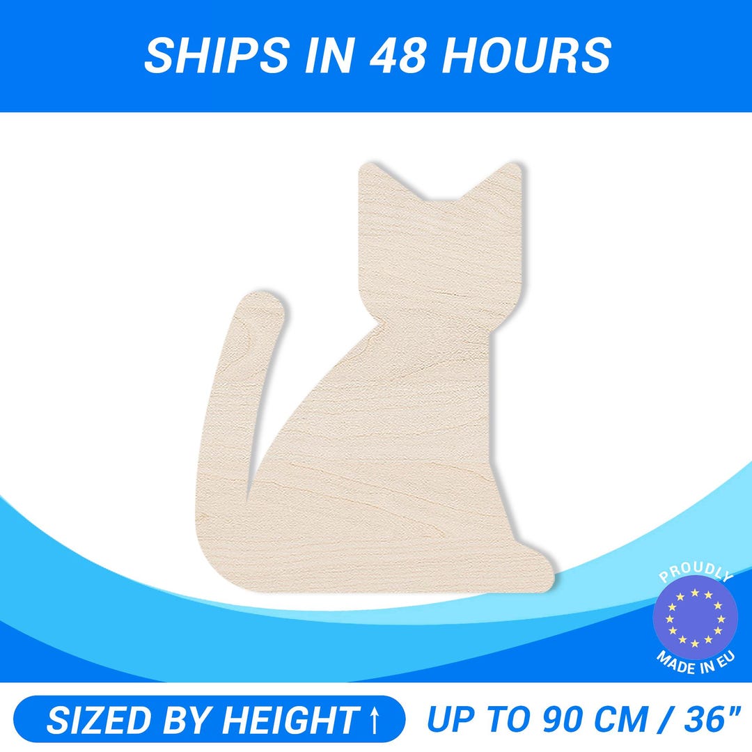 Personalized Wooden Sitting Cat Shape • Custom Cut to Size Baltic Birch ...