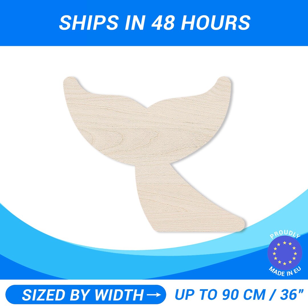 Personalized Wooden Whale Fin Shape • Custom Cut to Size Baltic Birch ...