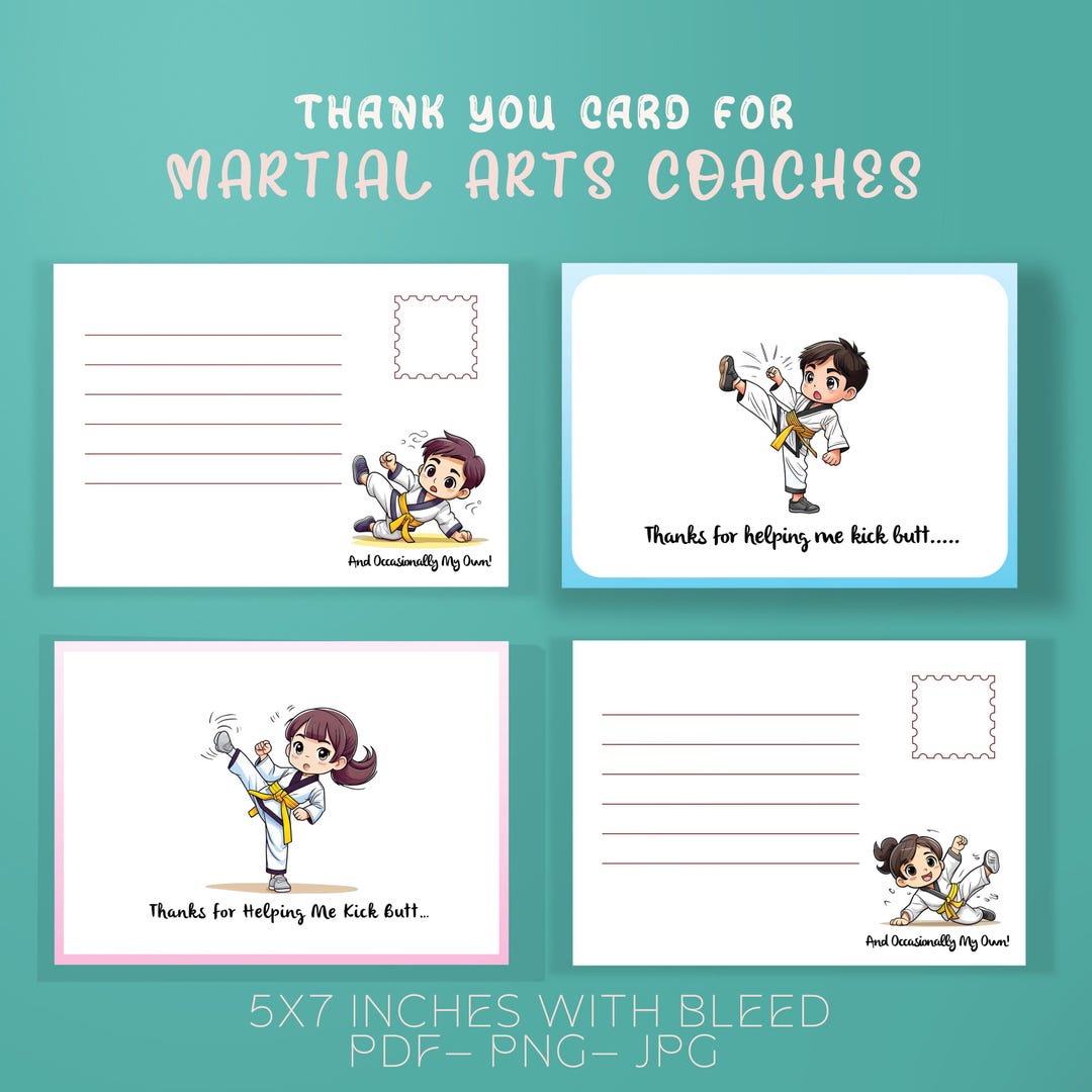 Martial Arts Coach Thank You Cards: Karate, Taekwondo, Judo (PDF, PNG ...