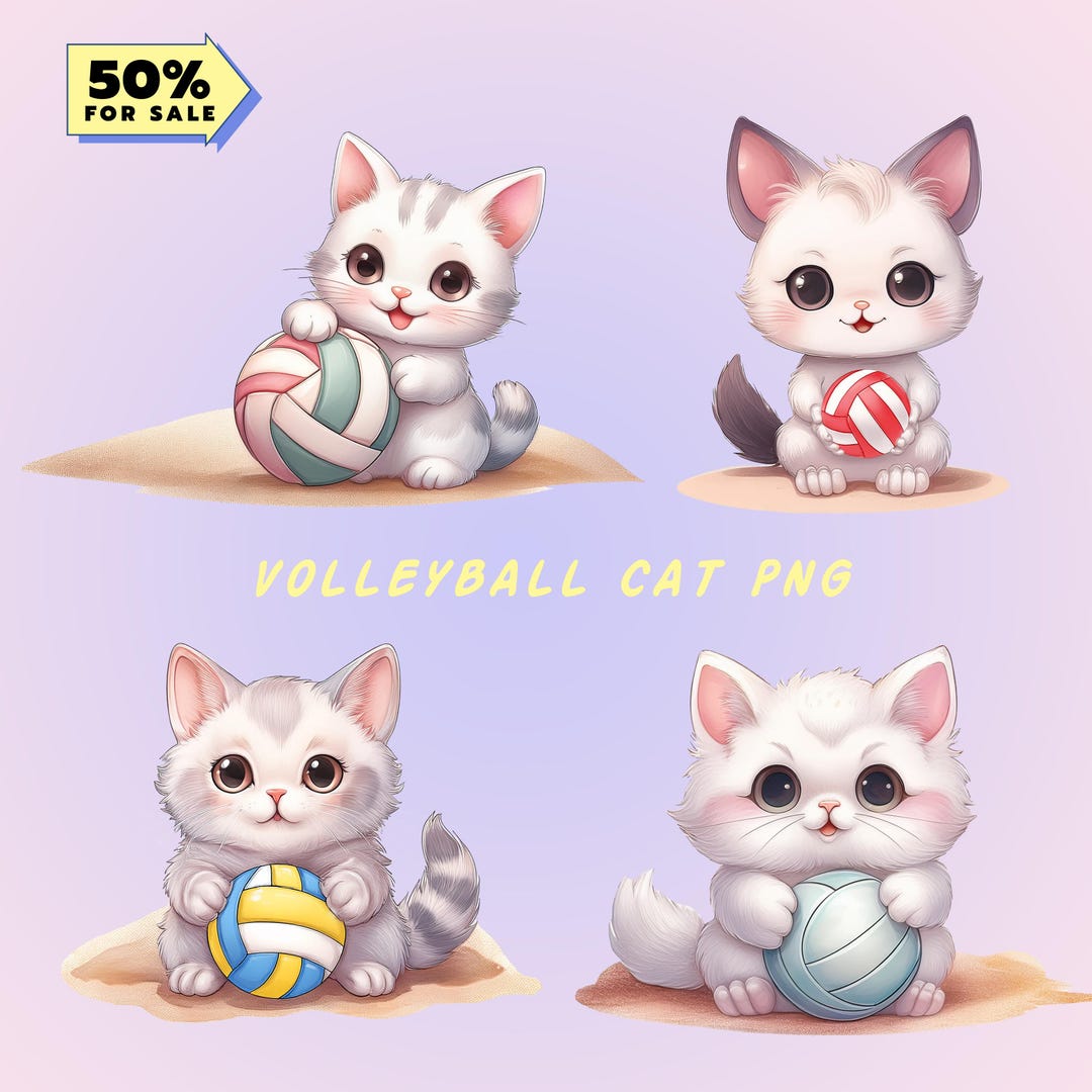 Kawaii Volleyball Cat PNG Clipart, Stickers (digital Download) - Etsy
