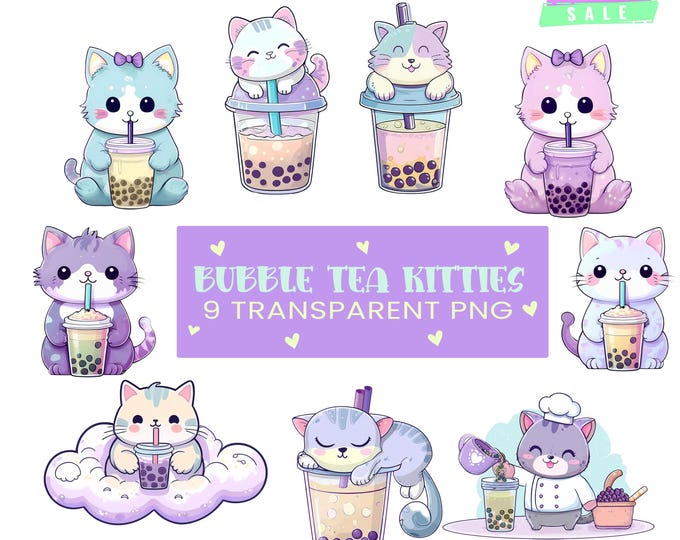Bubble Tea Kawaii Clipart Set, Cute Bubble Tea Rainbow Clip Art ,boba ...