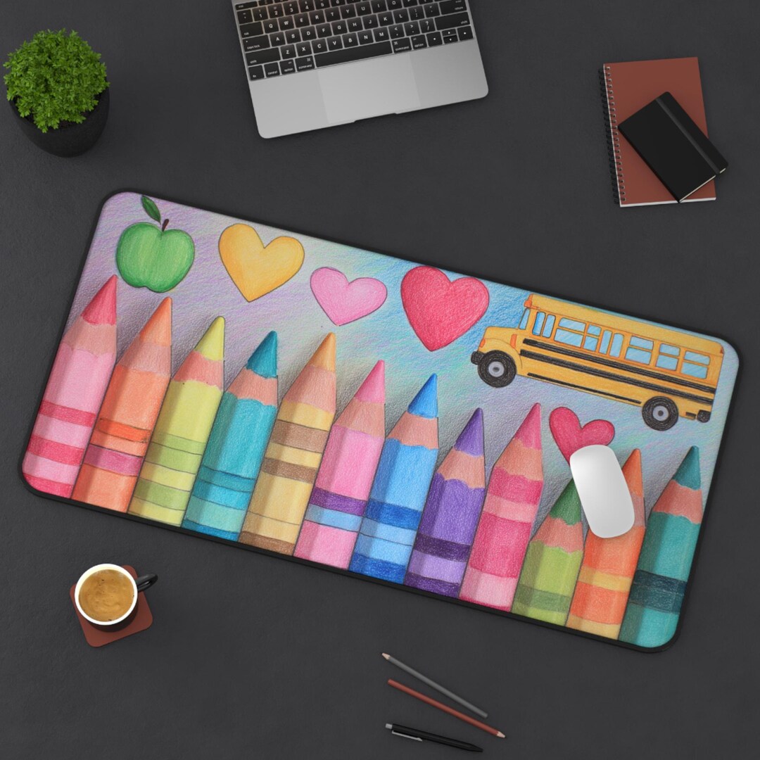 Colorful Teacher Desk Mat: Bookish Classroom Decor, Neoprene Elementary ...