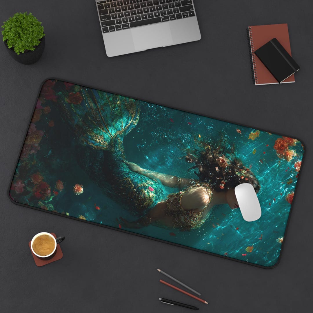 Coastal Mermaid Desk Mat, Beachy Lover Computer Gaming Mouse Pad ...