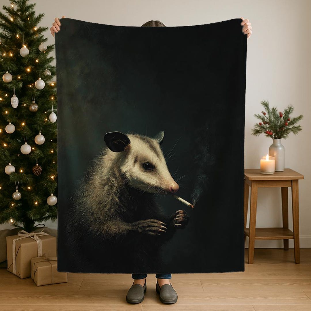 Possum Smoking Velveteen and Sherpa Blanket Soft Throw, Winter Blanket ...