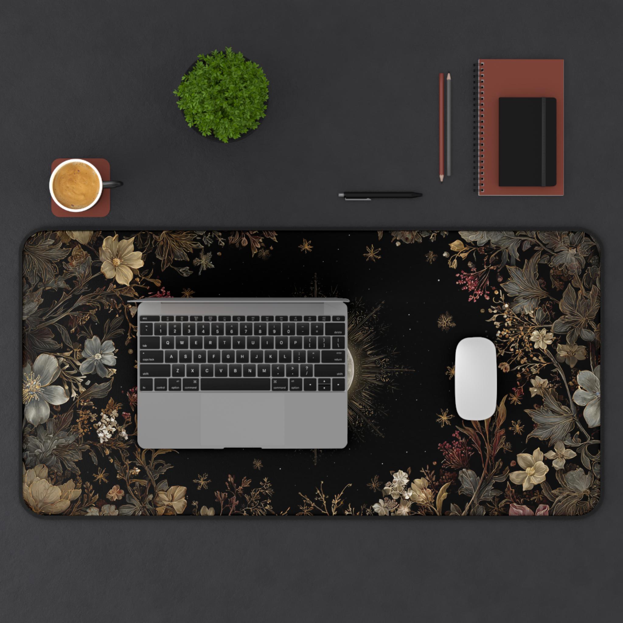 Full Moon Celestial Desk Mat: Cottagecore Wildflower Office Decor - Etsy