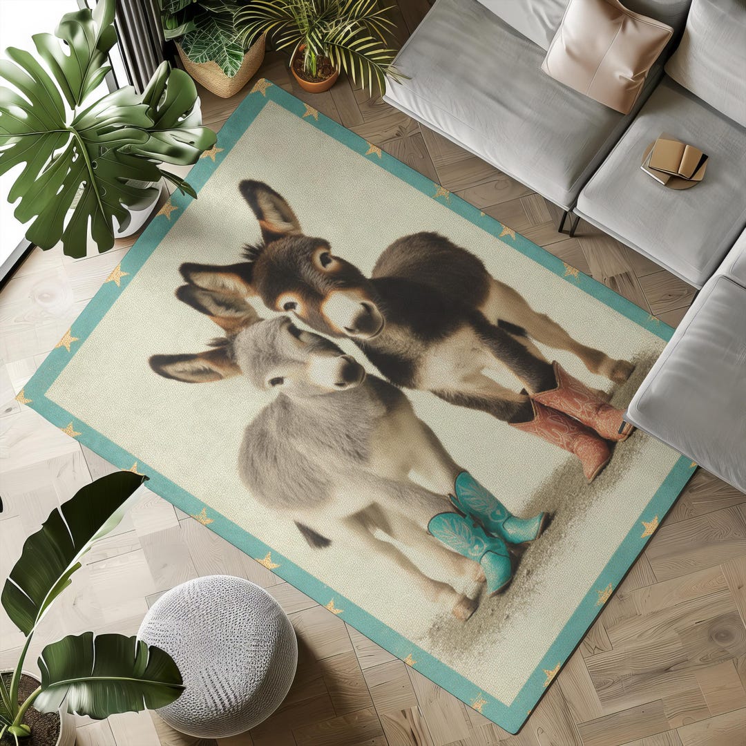 Retro Donkey Nursery Area Rug, Country Themed Printed Bedroom Carpet ...
