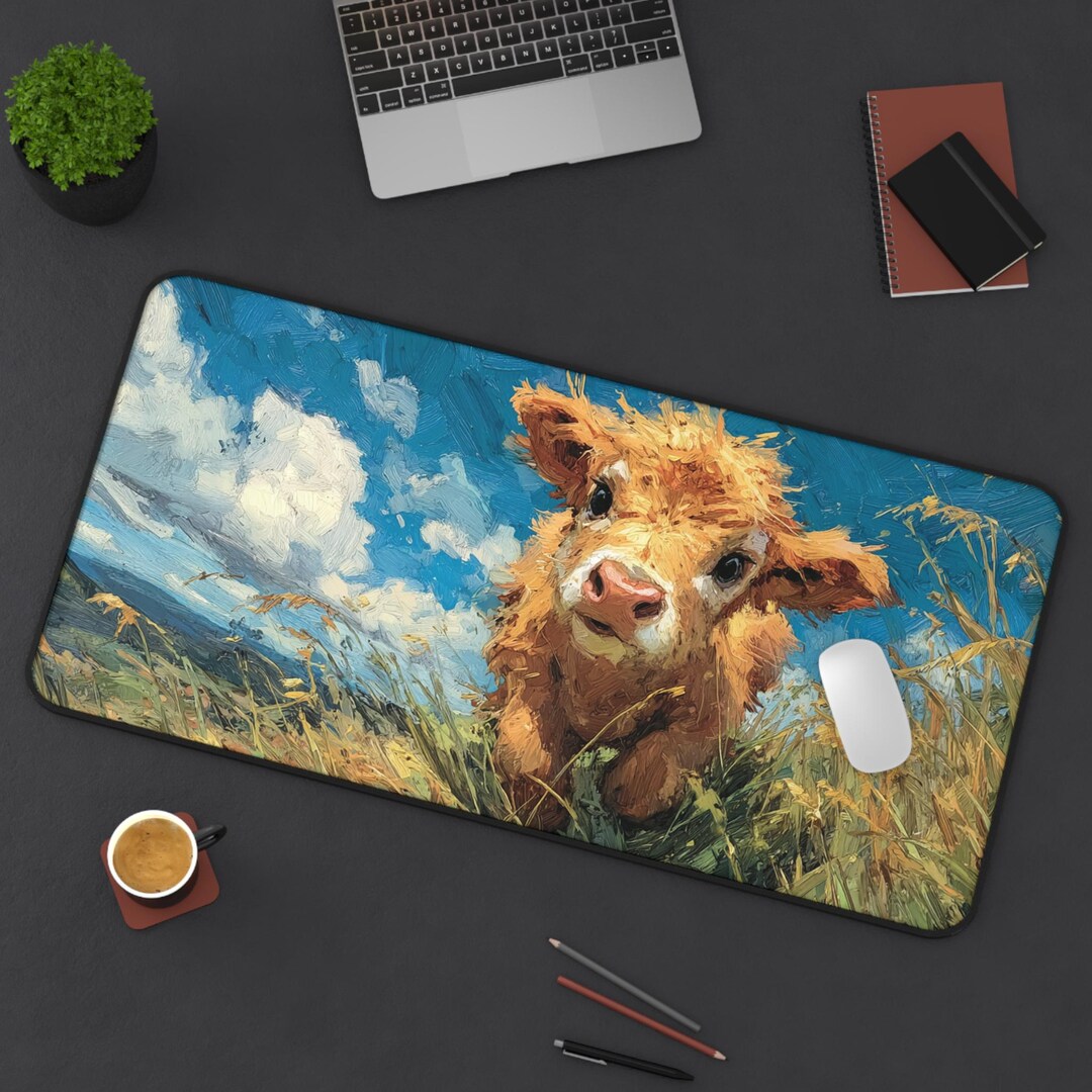 Cute Highland Cow Kids Desk Mat, Animal Themed Computer Gaming Mouse ...