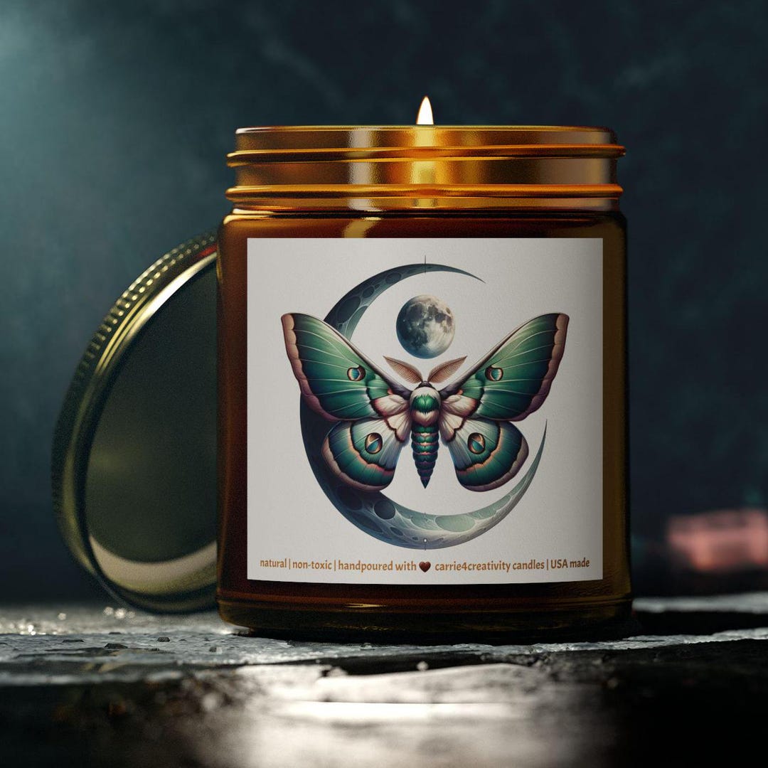 Luna Moth Scented Candle, Moon Phase Decor, Celestial Wax Candle ...
