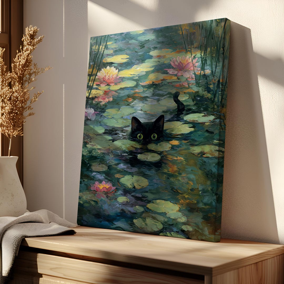 Monet Waterlily Cat Print: Funny Floral Cat Poster, Claude Monet ...