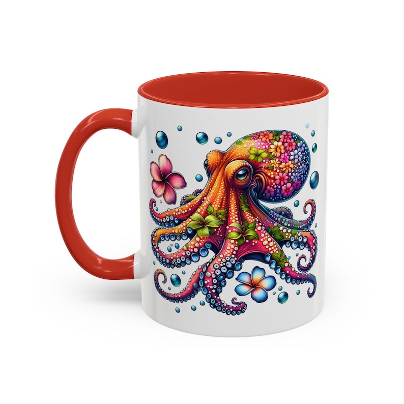 Colorful Floral Octopus Ceramic Coffee Mug, Ocean Coffee Lover Gift ...