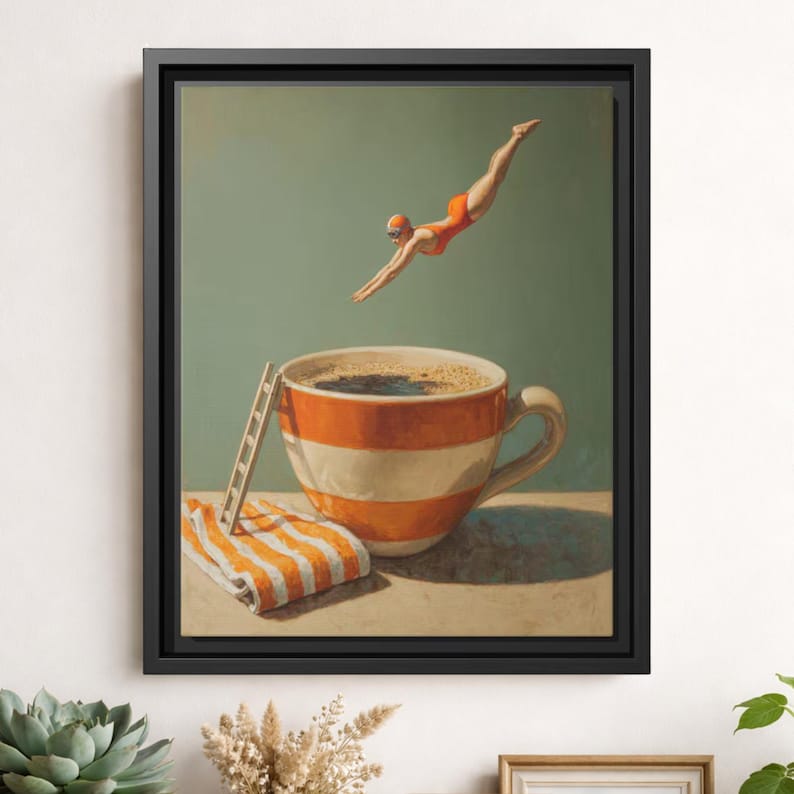 Coffee Diver Canvas Print: Funny Kitchen Decor, Coffee Lover Gift - Etsy