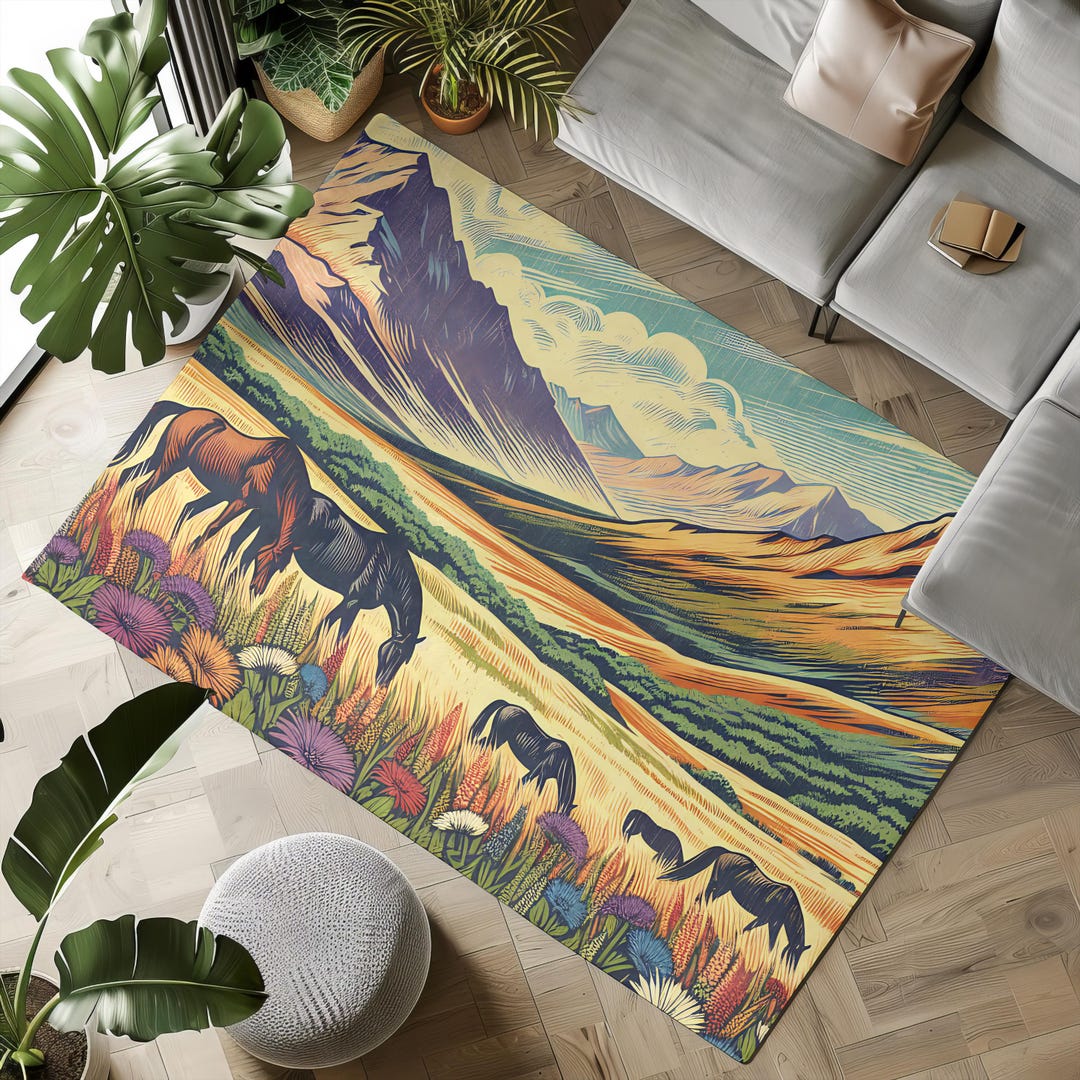 Western Themed Area Rug, Country Room Decor, Rodeo Gifts, Cowboy ...