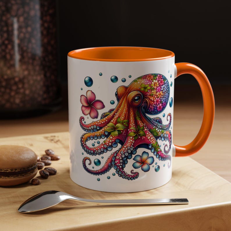 Colorful Floral Octopus Ceramic Coffee Mug, Ocean Coffee Lover Gift ...