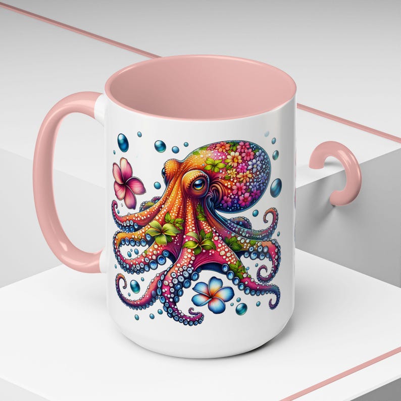Colorful Floral Octopus Ceramic Coffee Mug, Ocean Coffee Lover Gift ...
