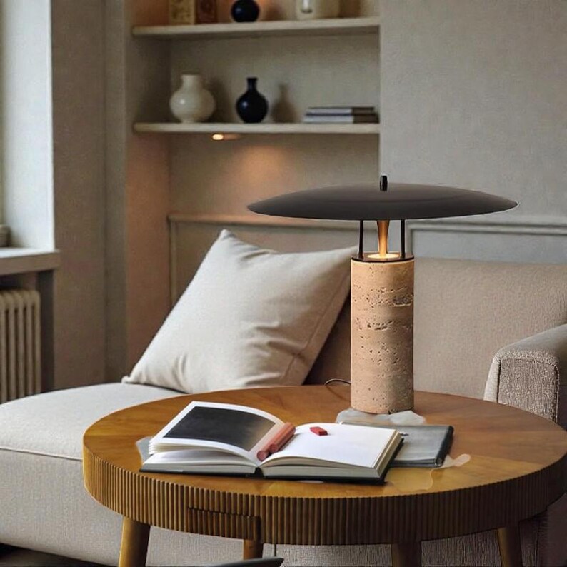 Travertine Table Lamp, Modern Stone Desk Lamp, Wabi Sabi LED Light ...