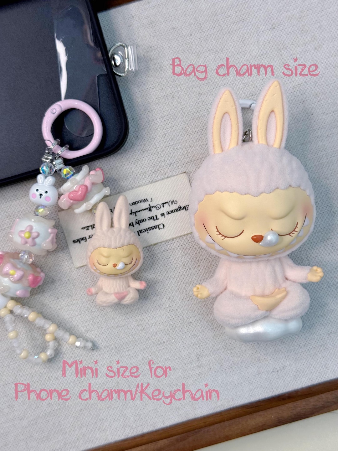 Fuzzy Labubu Lazy Yoga Minifigure Handmade Phone Charm/ Popmart the ...