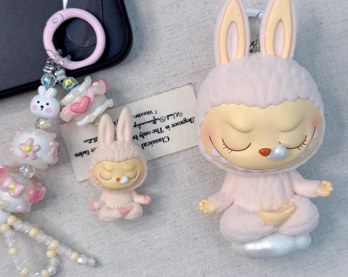 Fuzzy Labubu Lazy Yoga Minifigure Handmade Phone Charm/ Popmart the ...