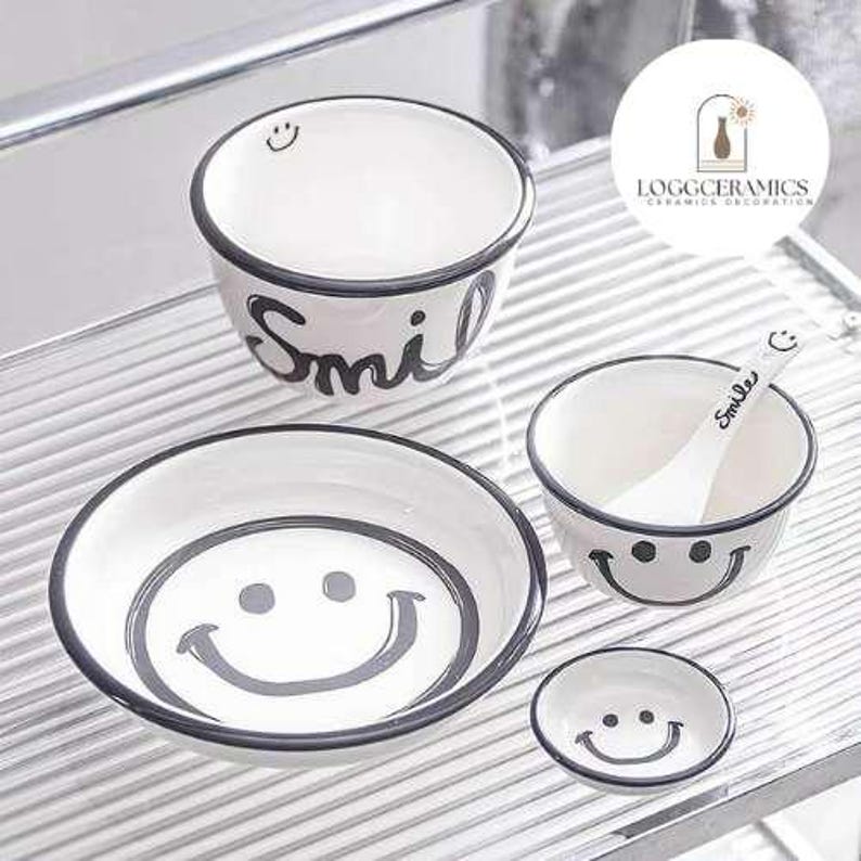 Smiley Face Ceramic Dish Set - Etsy
