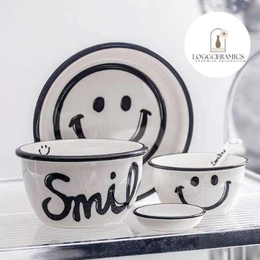 Smiley Face Ceramic Dish Set - Etsy