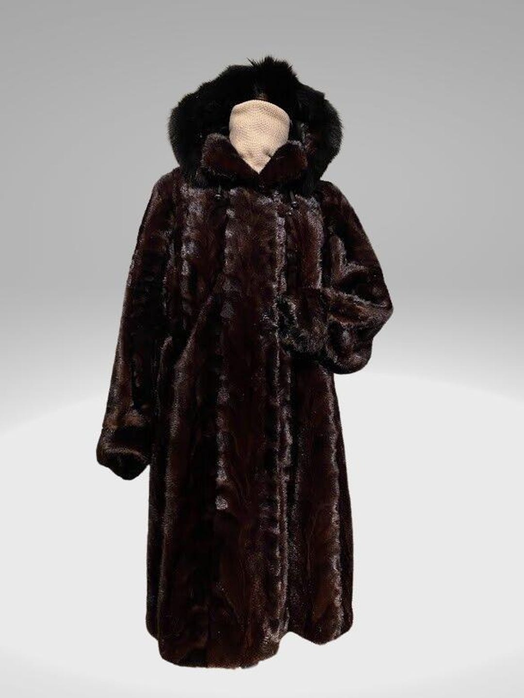 SIZE 10 Hooded Mink Fur COAT Hood Edged in FOX - in Excellent Vintage ...
