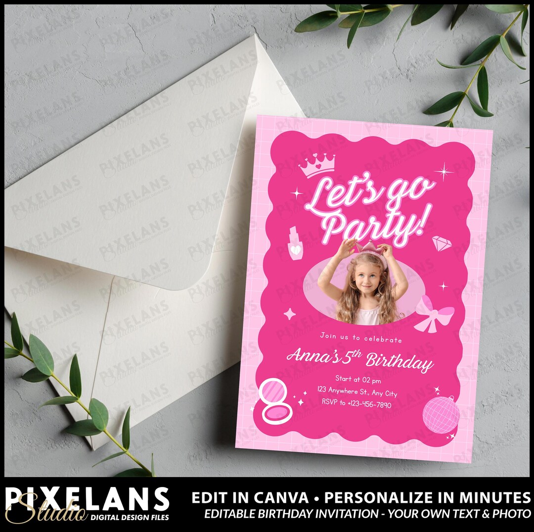 Girls Glam Birthday Invitation, Photo Canva Template (digital Download ...