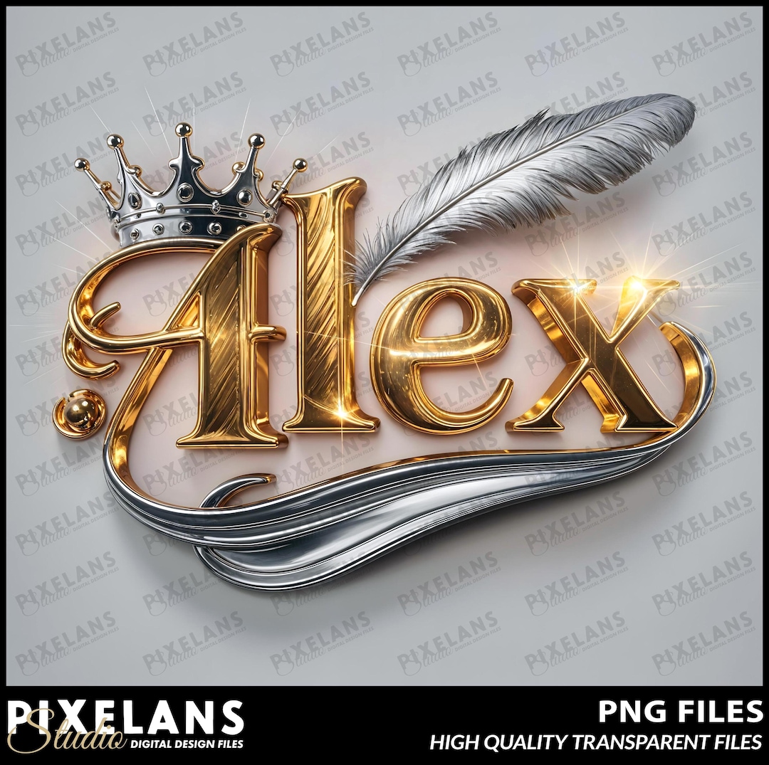 Custom 3D Name Art, Gold Crown & Feather Design (digital Design) - Etsy