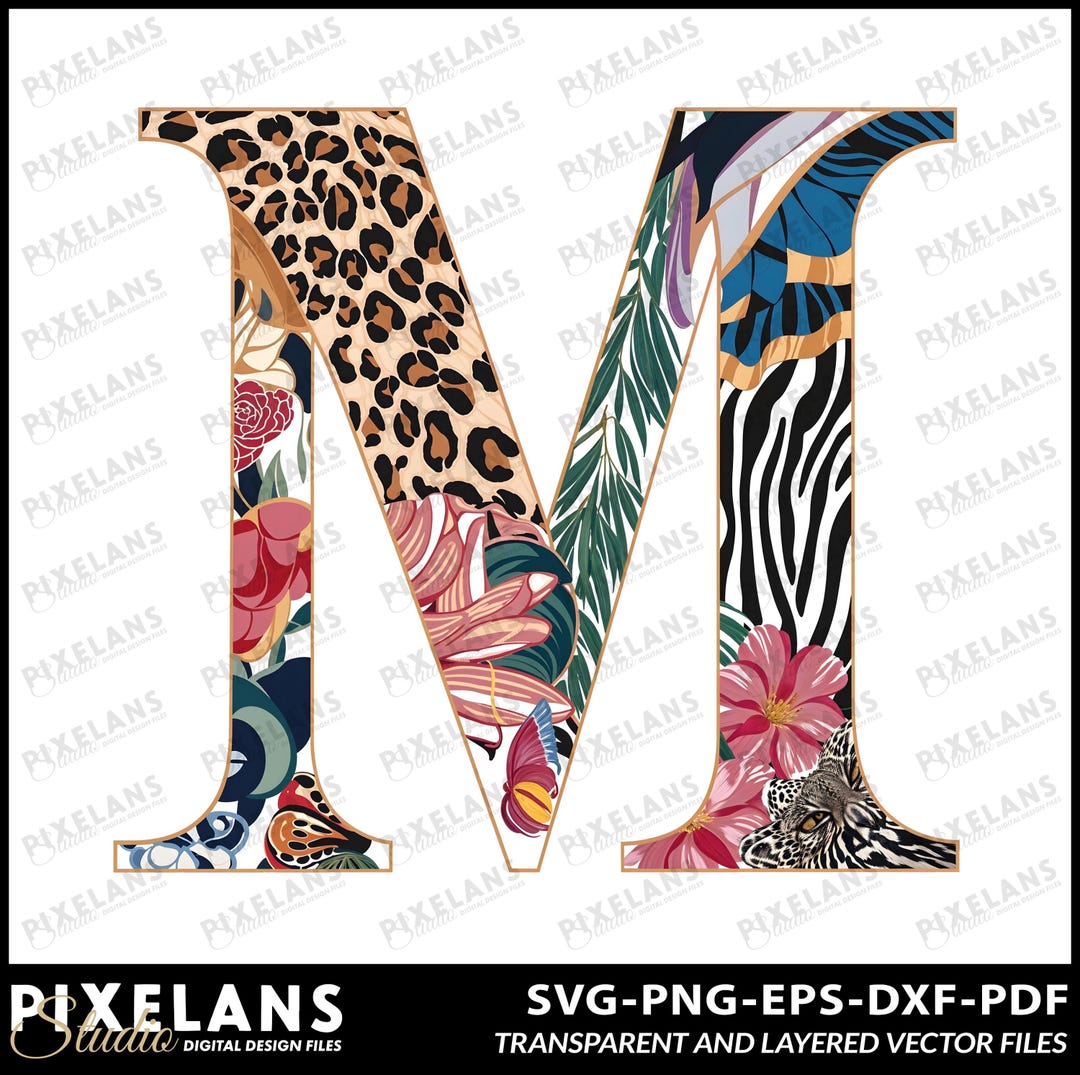 Floral Animal Print Letter M: Boho Monogram Art (digital Download) - Etsy