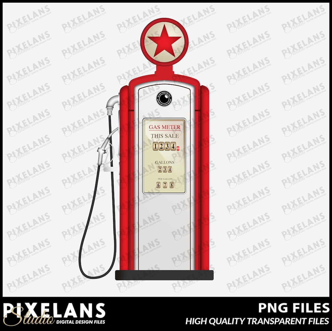 Vintage Gas Pump Digital Design Download, Retro Fuel Station Art ...