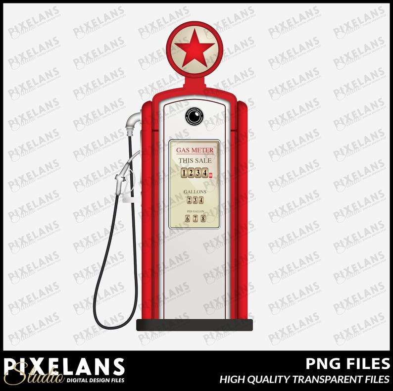 Vintage Gas Pump Digital Design Download, Retro Fuel Station Art ...