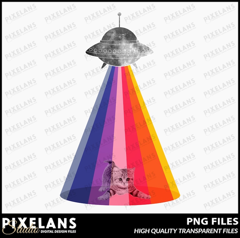 UFO Cat Abduction Retro Aesthetic Digital Design Download, Space Alien ...