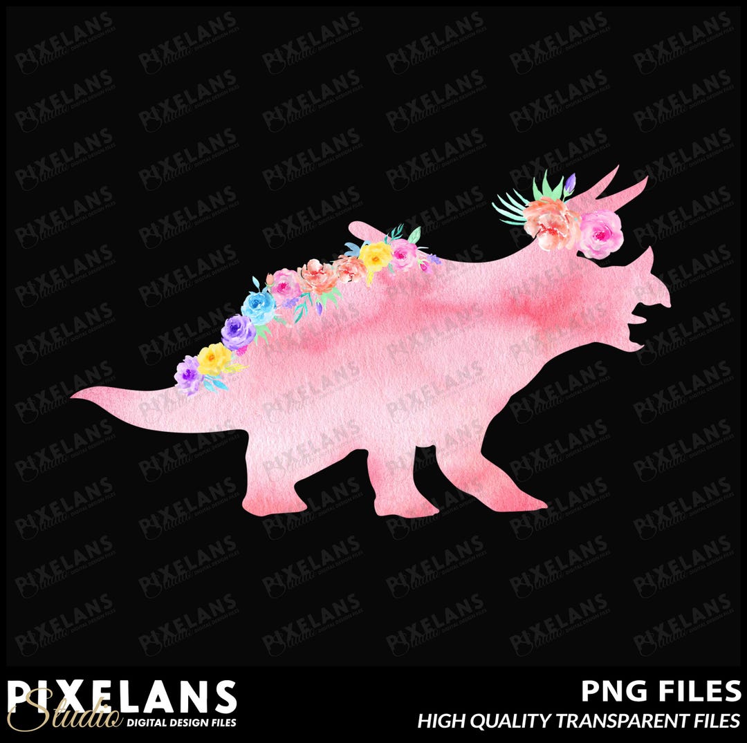 Floral Triceratops Digital Design Download, Cute Dinosaur Art, Pastel ...